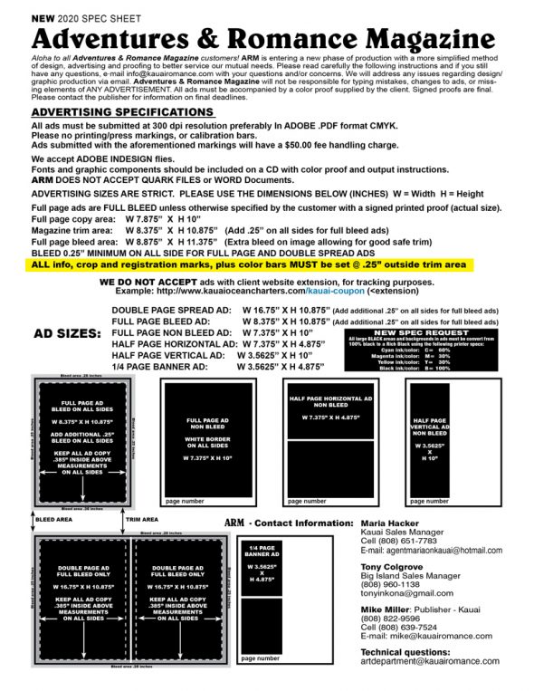 Hawaii Ad Spec Sheets